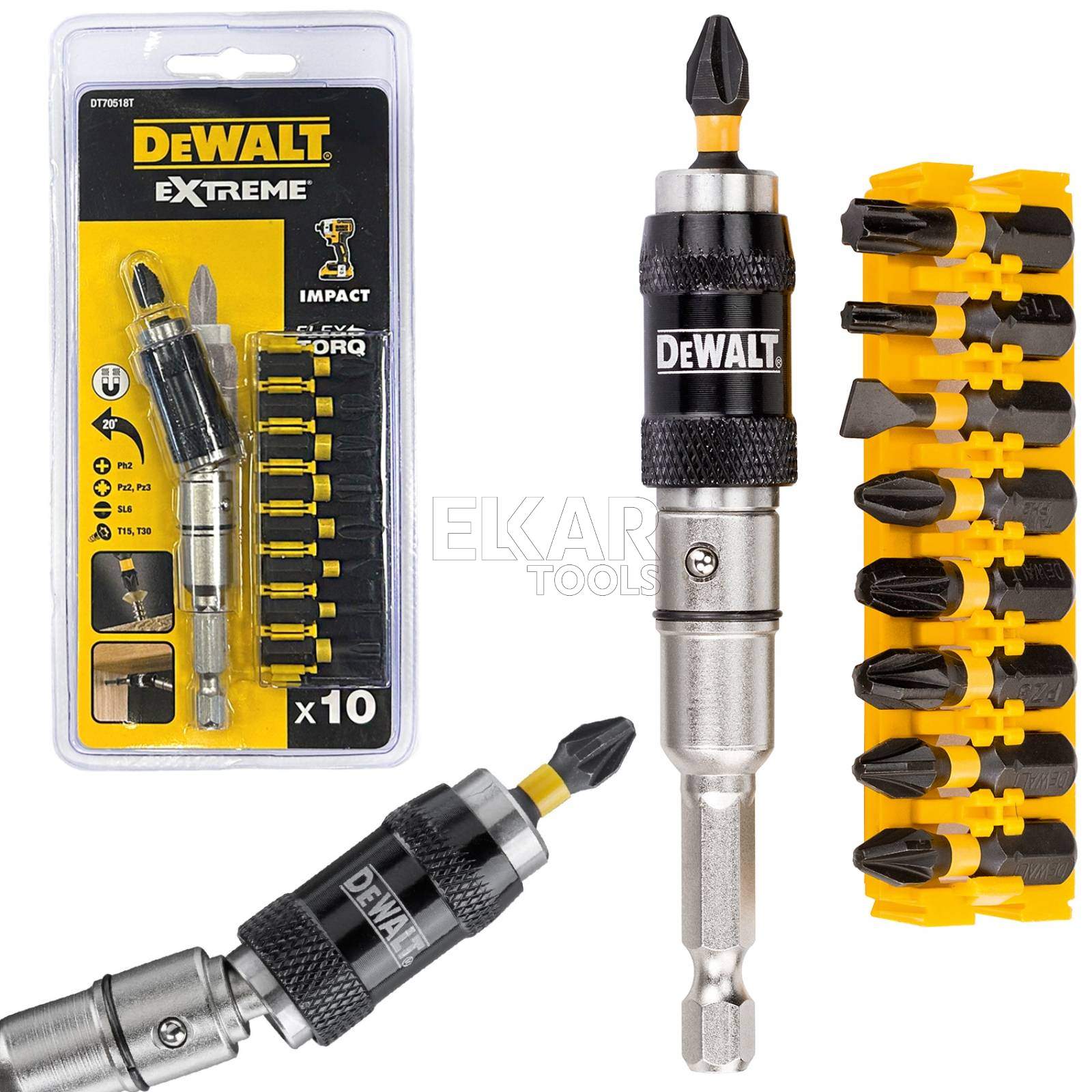 Uchwyt magnetyczny kątowy + bity FLEXTORQ DeWalt DT70518T